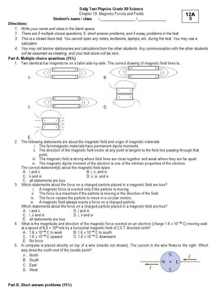 Soal Daily Test Magnetism - 1 | PDF | Magnetic Field | Magnetism