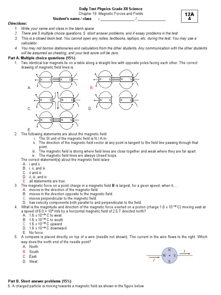 Grade XII Physics: Magnetic Forces Test | PDF | Magnetic Field ...