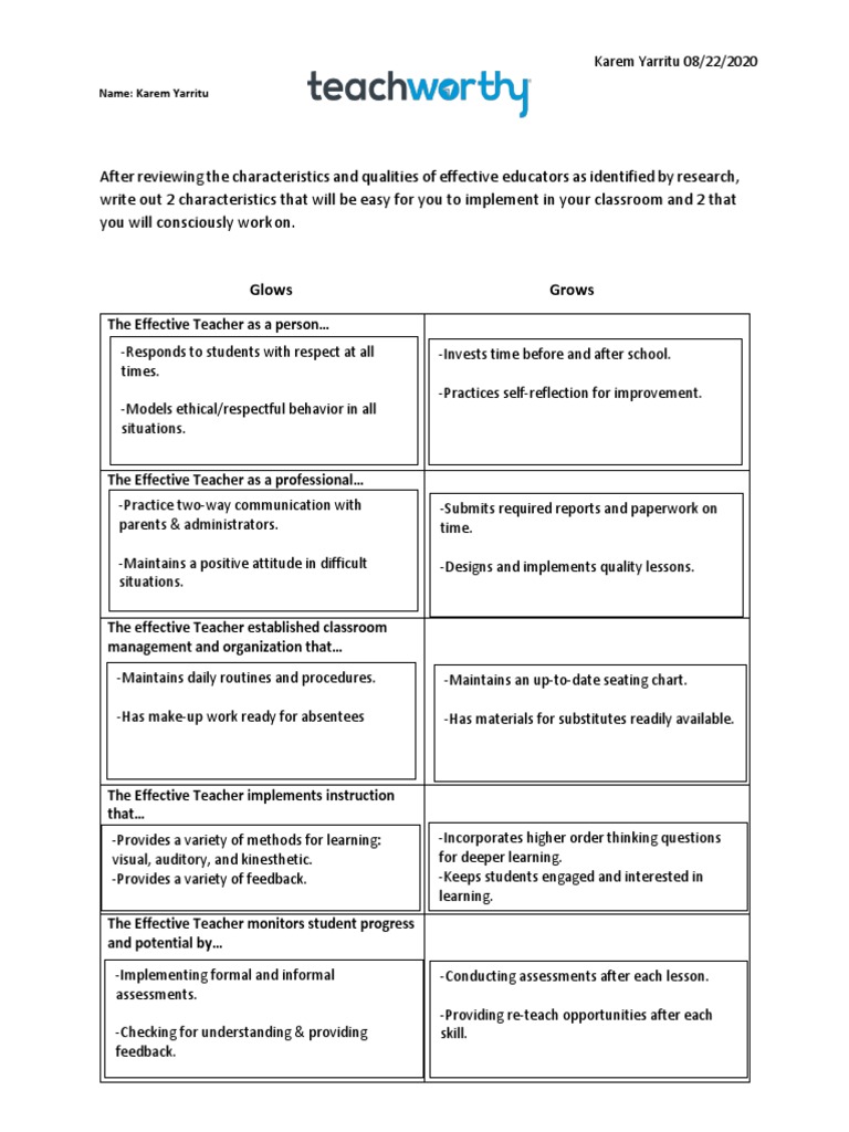Qualities of Effective Teachers Word | PDF