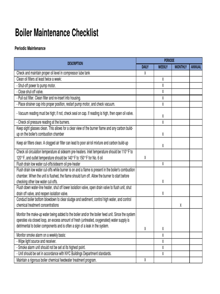 Boiler Maintenance Checklist | PDF | Boiler | Energy Conversion
