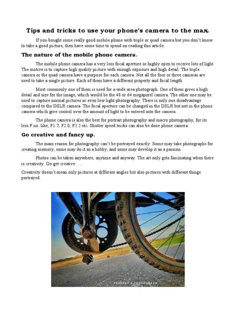 Tips and Tricks To Use Your Phone | PDF | Shutter Speed | Camera