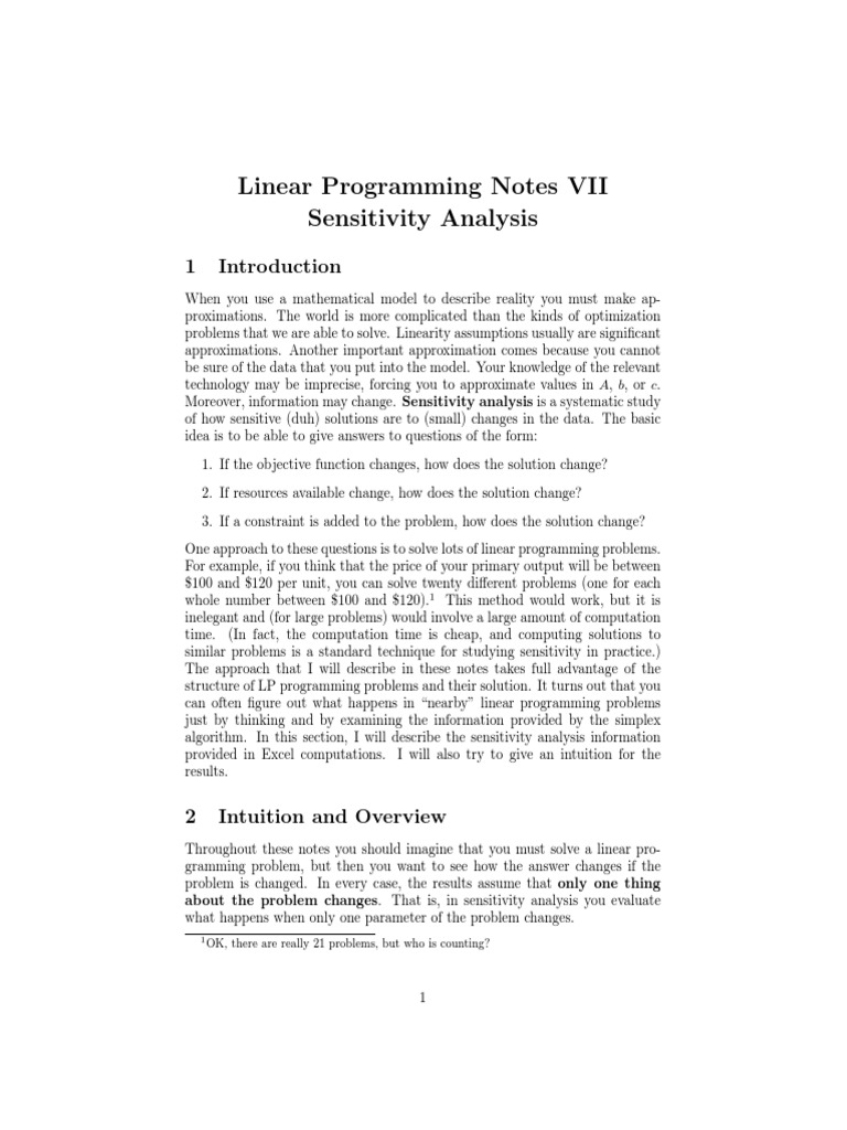 Sensitivity Analysis for LP Models | PDF | Mathematical Optimization | Linear Programming