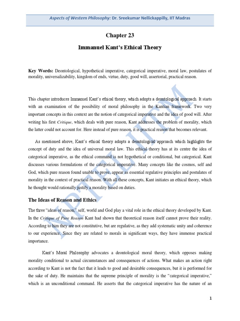 Immanuel Kant's Ethical Theory: Key Words | PDF | Immanuel Kant | Reason