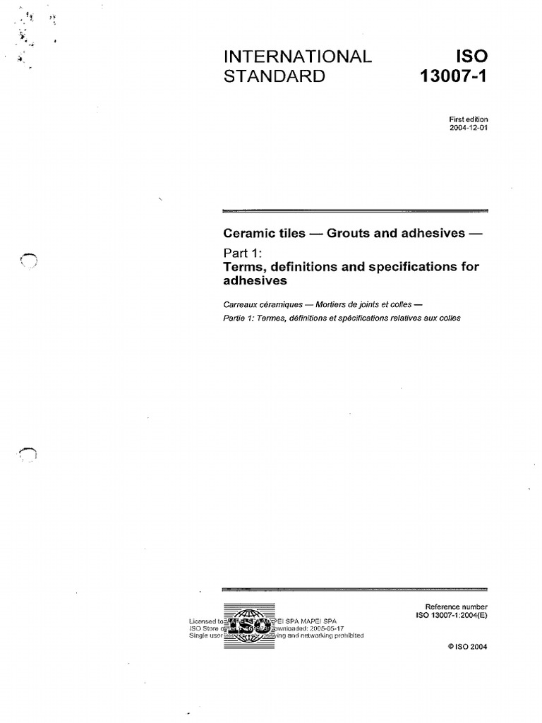 ISO 13007-1 - Ceramic Tiles, Grouts and Adhesives Part 1 PDF | PDF