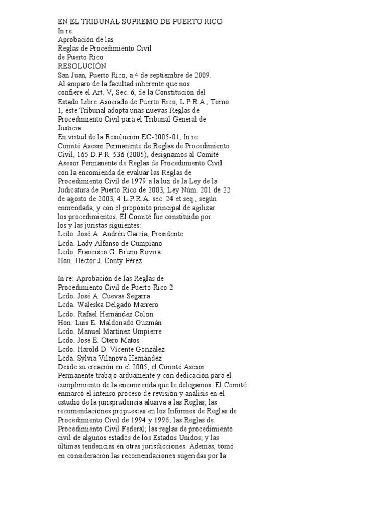 Reglas Procedimiento Civil de PR | PDF | Procedimiento Civil | Puerto Rico