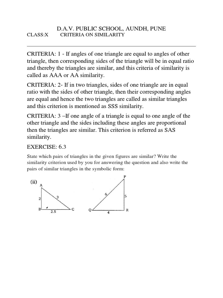 Class:X Criteria On Similarity | PDF | Triangle | Elementary Geometry