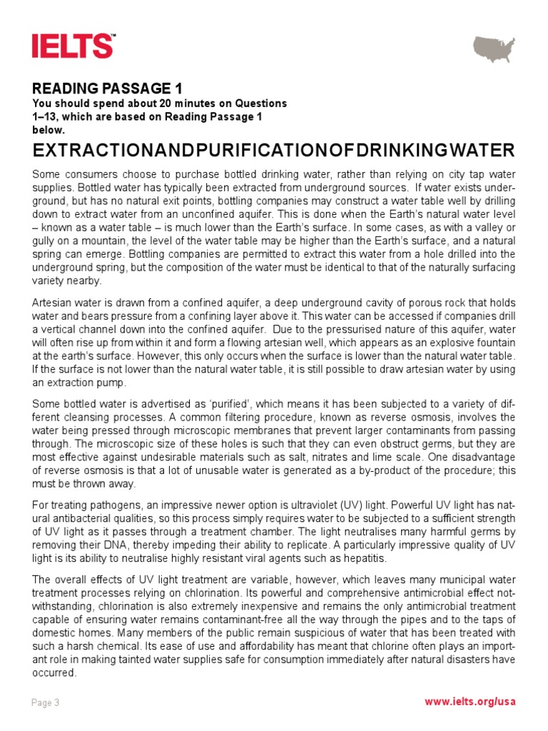 Extraction and Purification of Drinking Water: Reading Passage 1 | PDF ...
