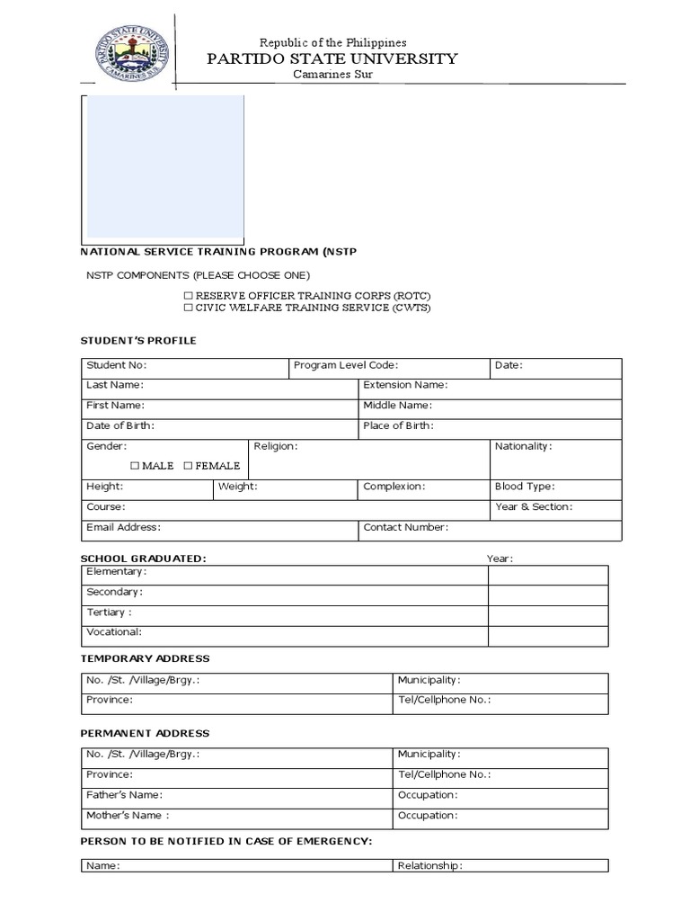ROTC Enrollment Registration Form | PDF | Reserve Officers' Training ...