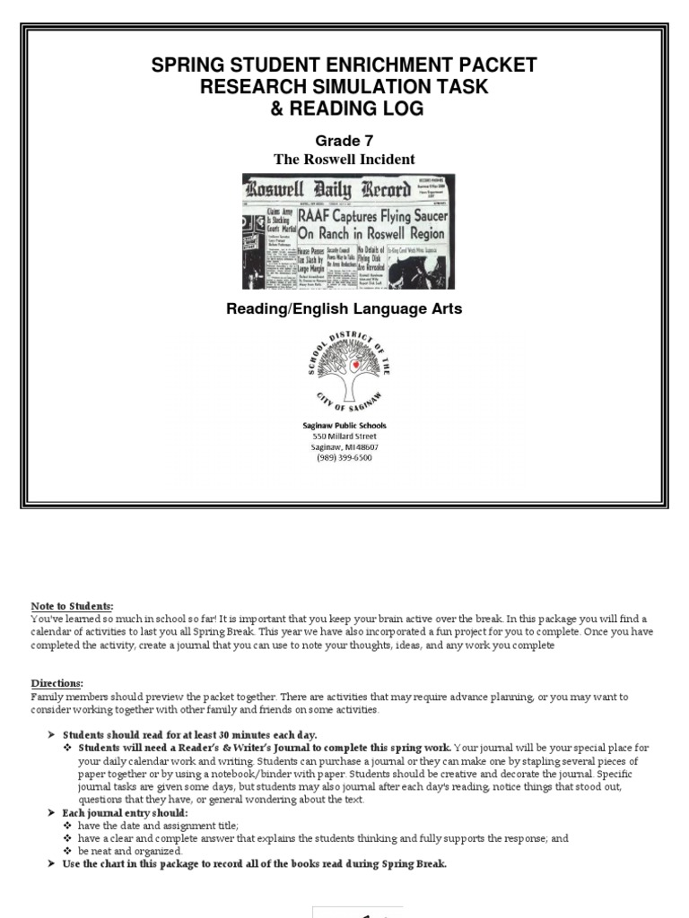 Grade 7 RELA Spring Student Enrichment Packet | PDF