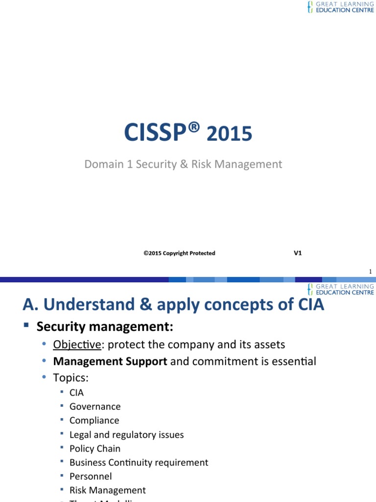 Domain 1 - Security & Risk Management | PDF | Threat (Computer) | Risk ...