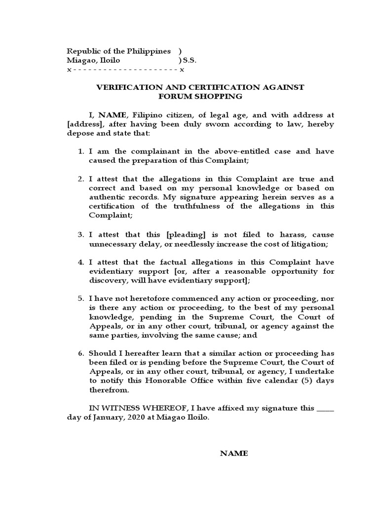 Verification and Certification Against Forum Shopping | PDF