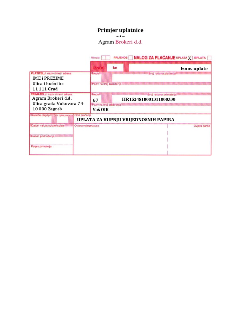 Primjer Uplatnice Agram Brokeri PDF | PDF