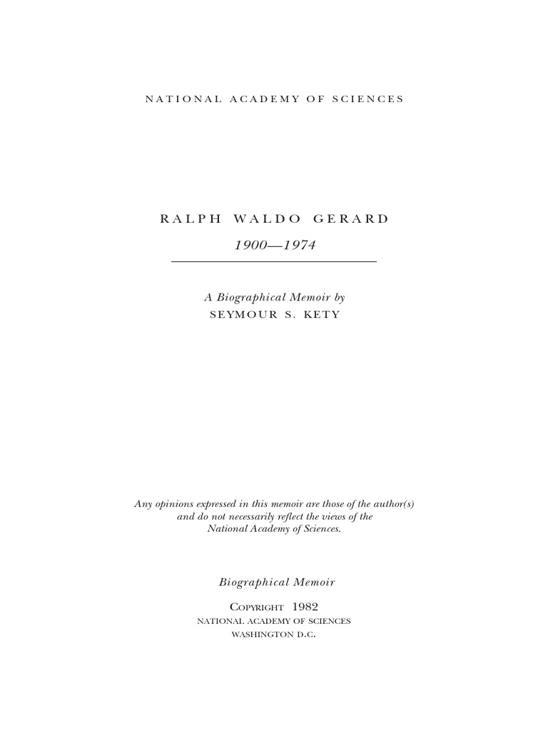 Ralph Waldo Gerard: National Academy of Sciences | PDF | Brain | Neural ...