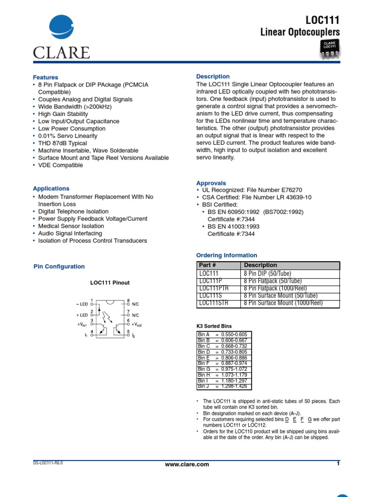 Linear Optocouplers: Features Description | PDF | Electrical Components ...
