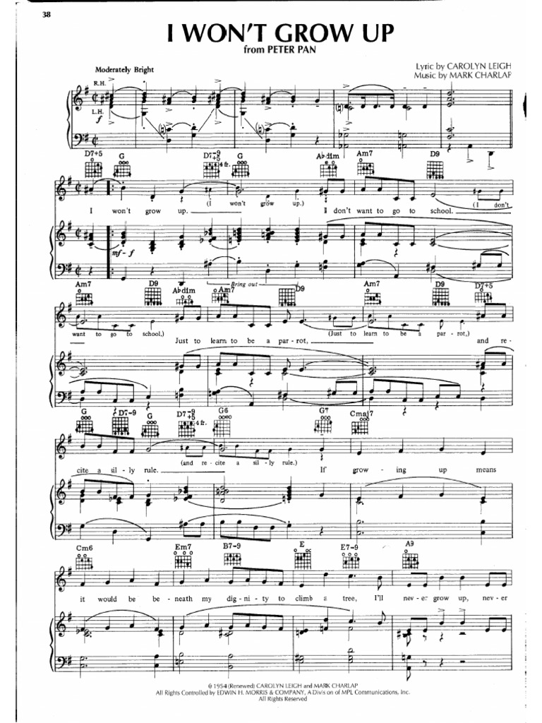 Peter Pan - I Won't Grow Up Music Sheet PDF | PDF