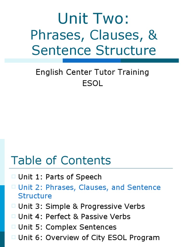 Phrases, Clauses, & Sentence Structure: Unit Two | PDF | Verb | Object ...