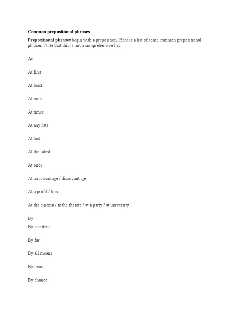 Common Prepositional Phrases | PDF