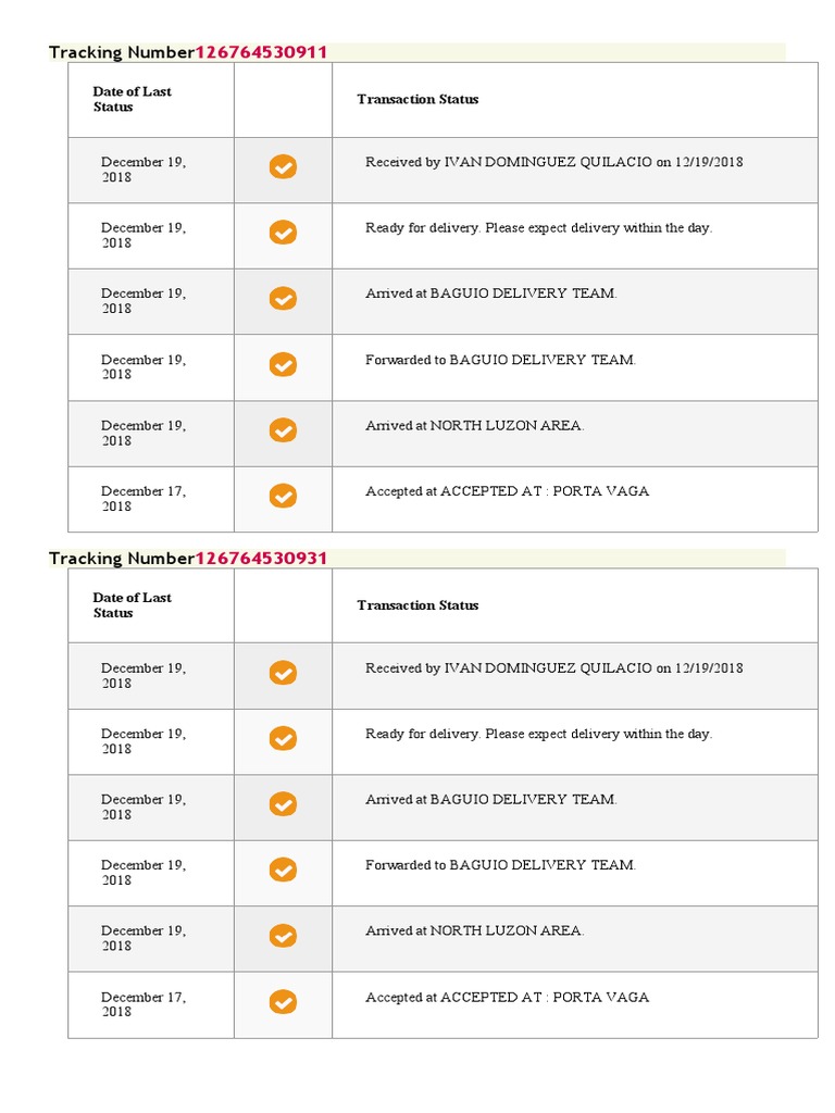 LBC Tracking Status for Baguio Delivery | PDF