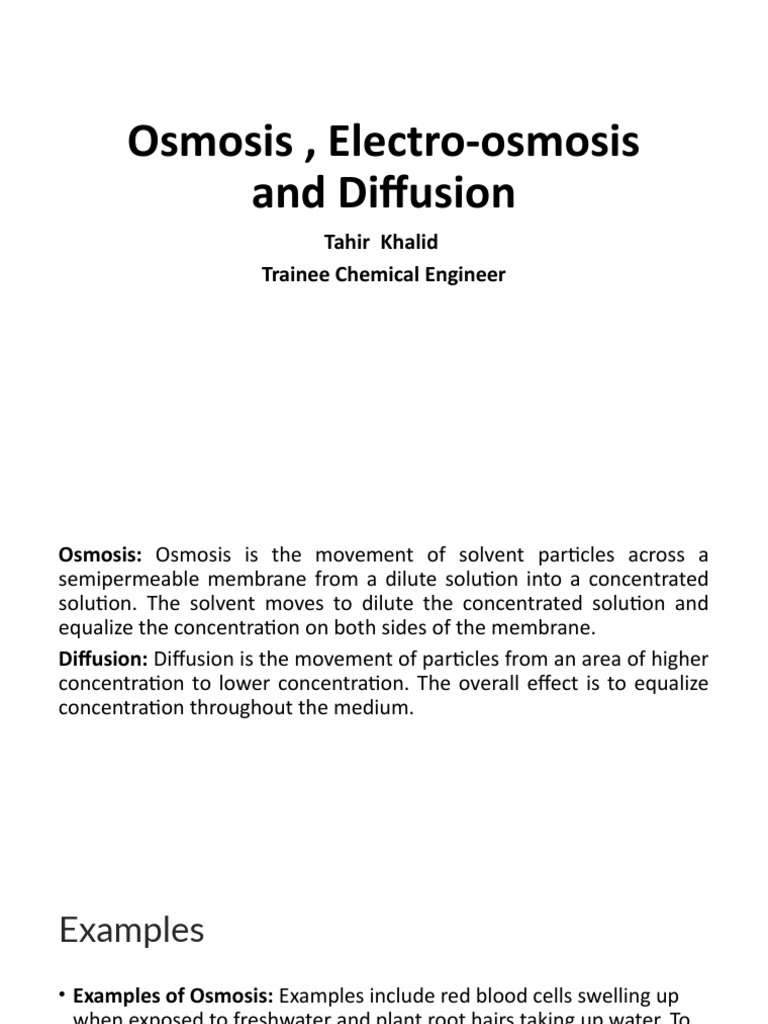 Osmosis, Electro-Osmosis and Diffusion | PDF | Osmosis | Diffusion