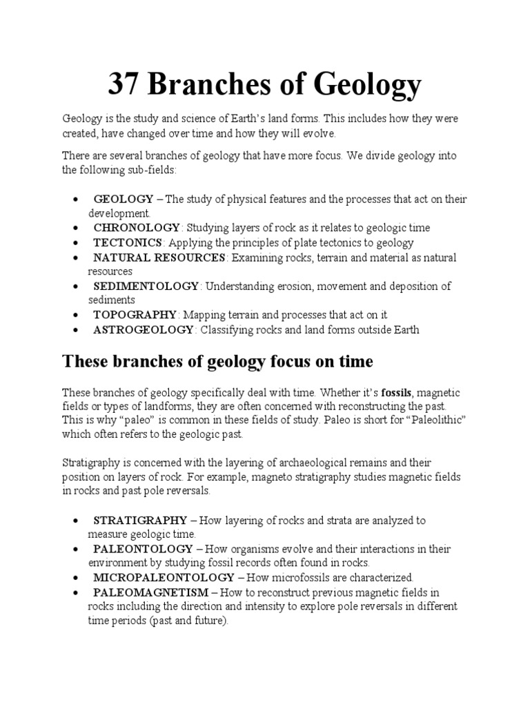 37 Branches of Geology | PDF | Tectonics | Geology