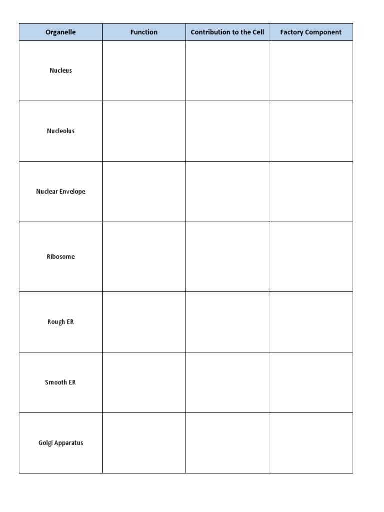 Lesson 4 - Organelle Table | PDF
