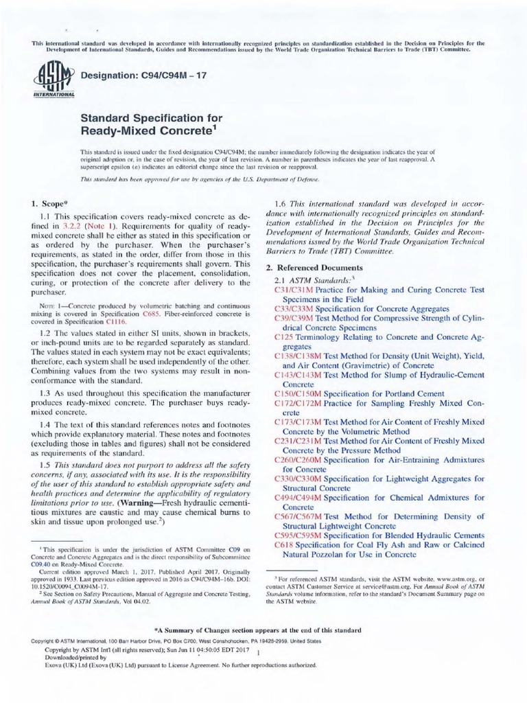 Astm C 94 - 2017 | PDF | Concrete | Quantity