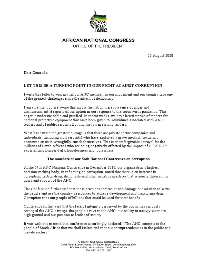 Letter to ANC Members (1) | African National Congress | Corruption