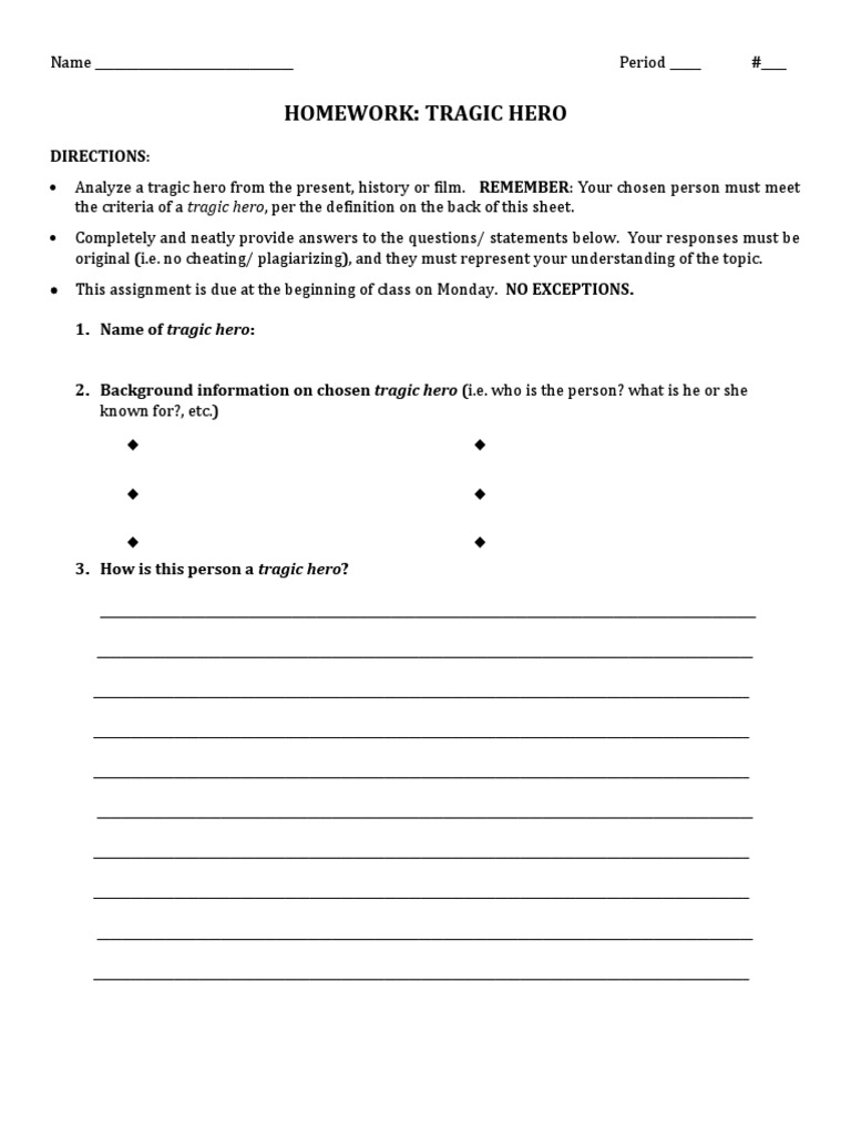 Homework: Tragic Hero: Directions | PDF | Tragedy | Hero