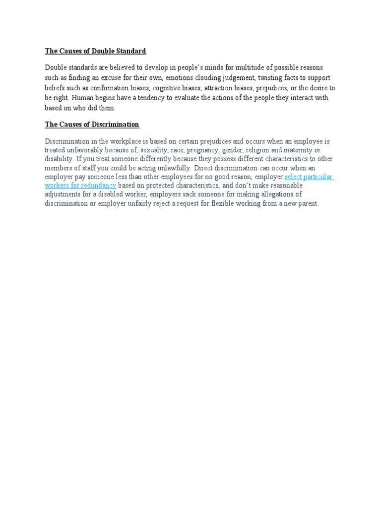 Causes of Double Standards & Discrimination | PDF | Self-Improvement ...