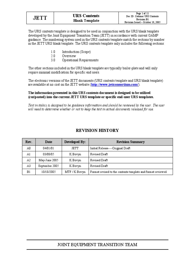 URS Contents: Blank Template | PDF | Specification (Technical Standard ...