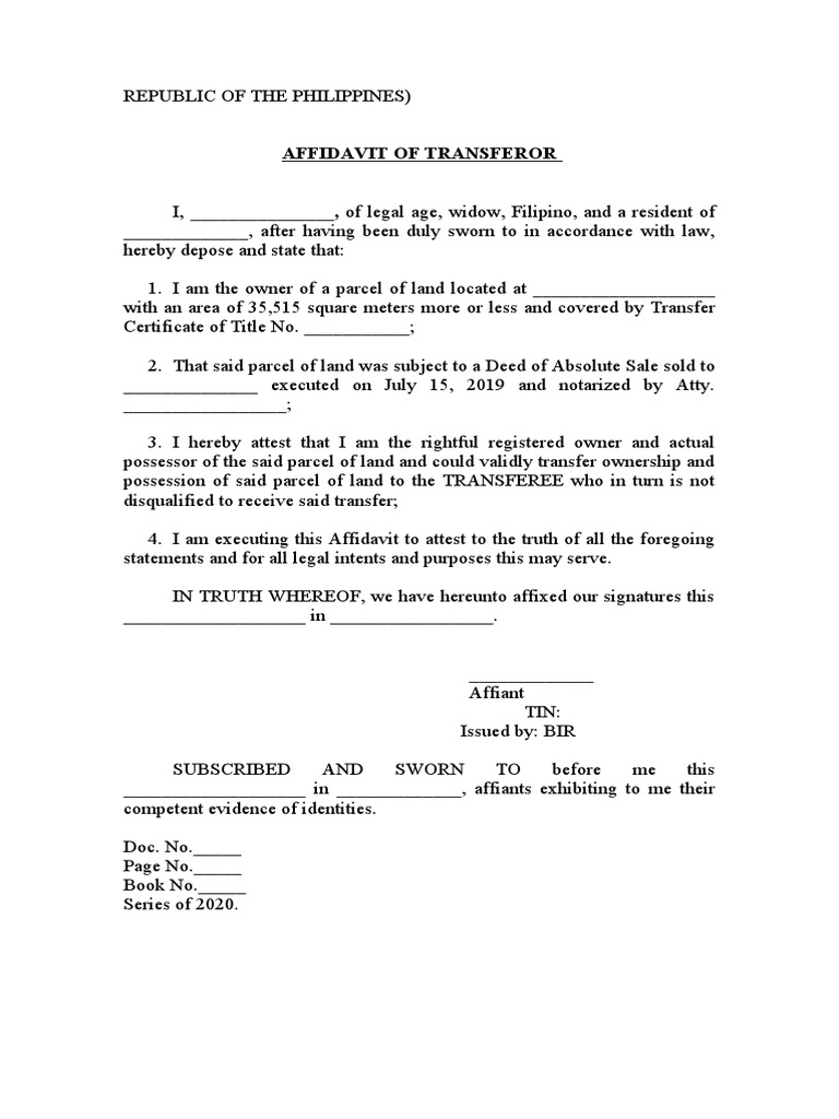 Affidavit of Transferor | PDF