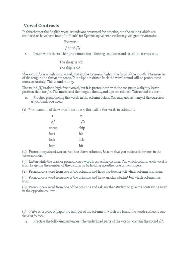 Vowel Contrasts | Download Free PDF | Vowel | English Language