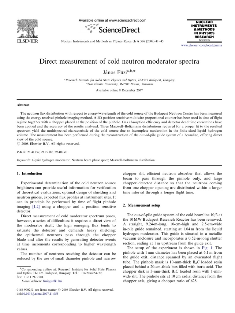 Direct Measurement of Cold Neutron Moderator Spectra: Article in Press ...