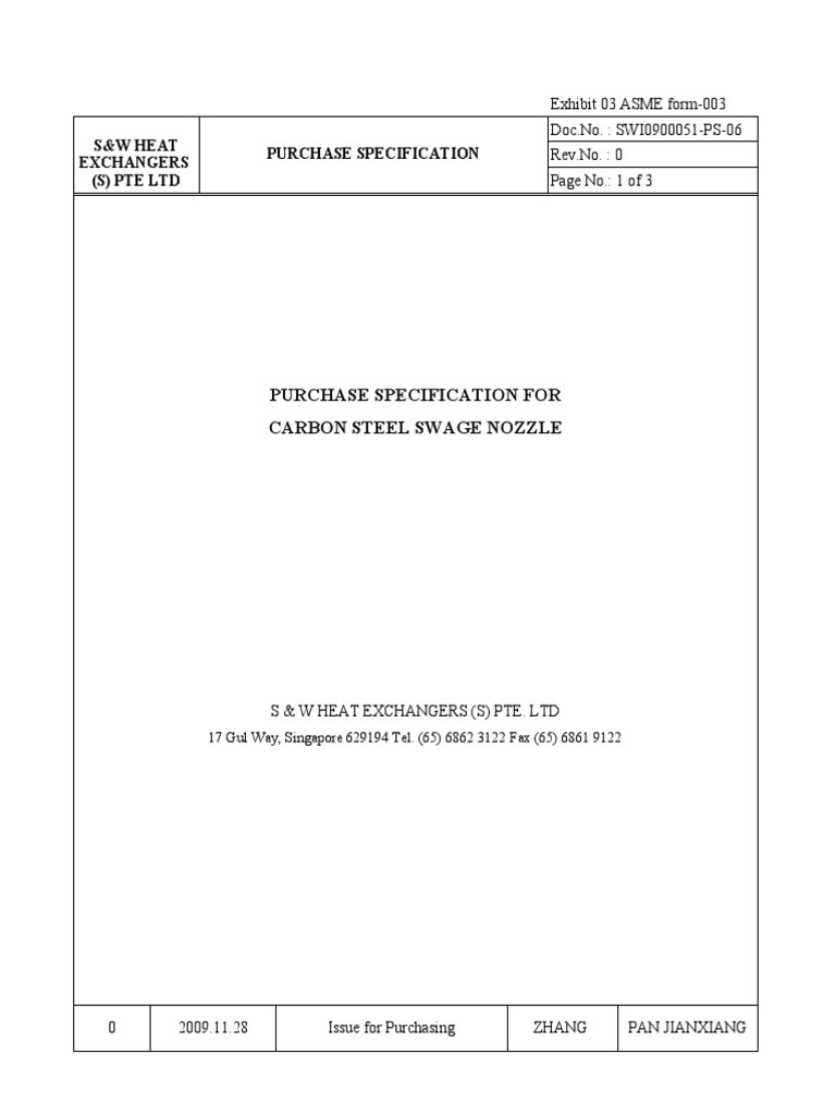 Purchase Spec. For Nozzles Swage (Sa106b) | PDF | Specification ...