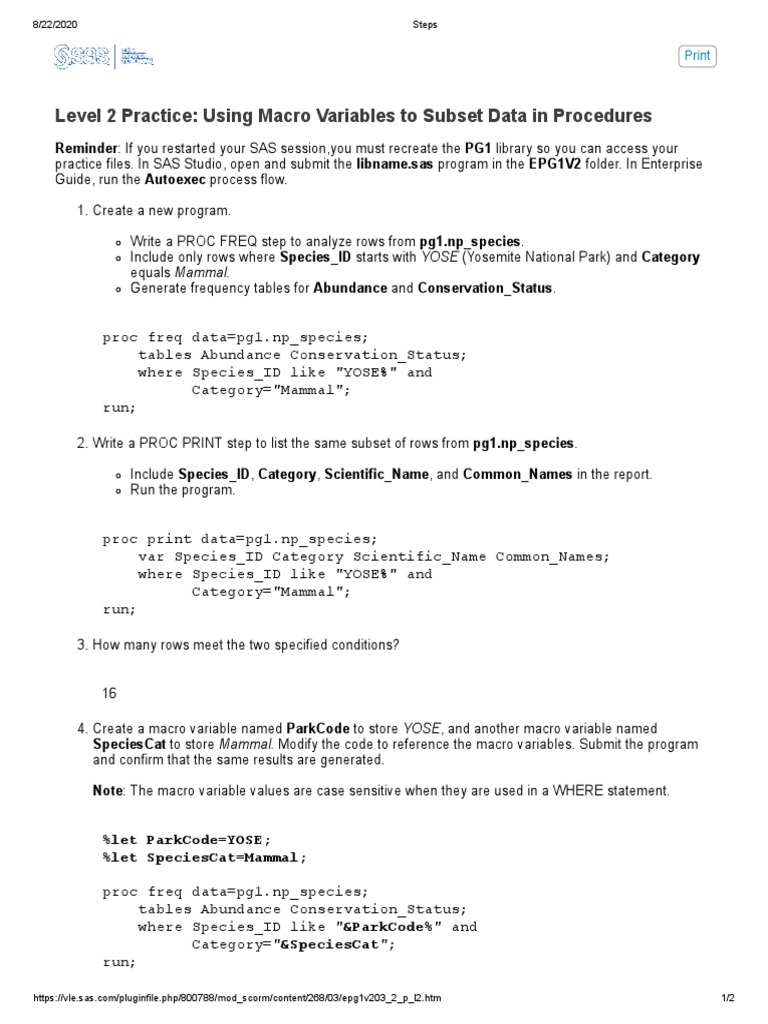 Using Macro Variables To Subset Data in Procedures PDF | PDF | Sas (Software) | Macro (Computer ...