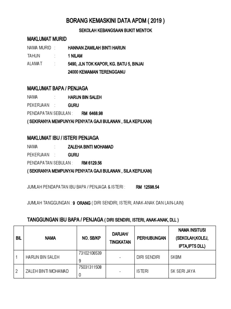 Borang Kemaskini Data Apdm | PDF