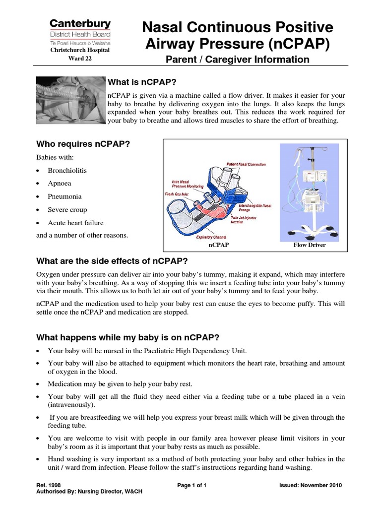 nCPAP - Nasal Continuous Positive Airway Pressure PDF | PDF | Self ...