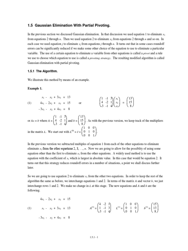 1.5 Gaussian Elimination With Partial Pivoting.: 1.5.1 The Algorithm | PDF | Matrix (Mathematics ...