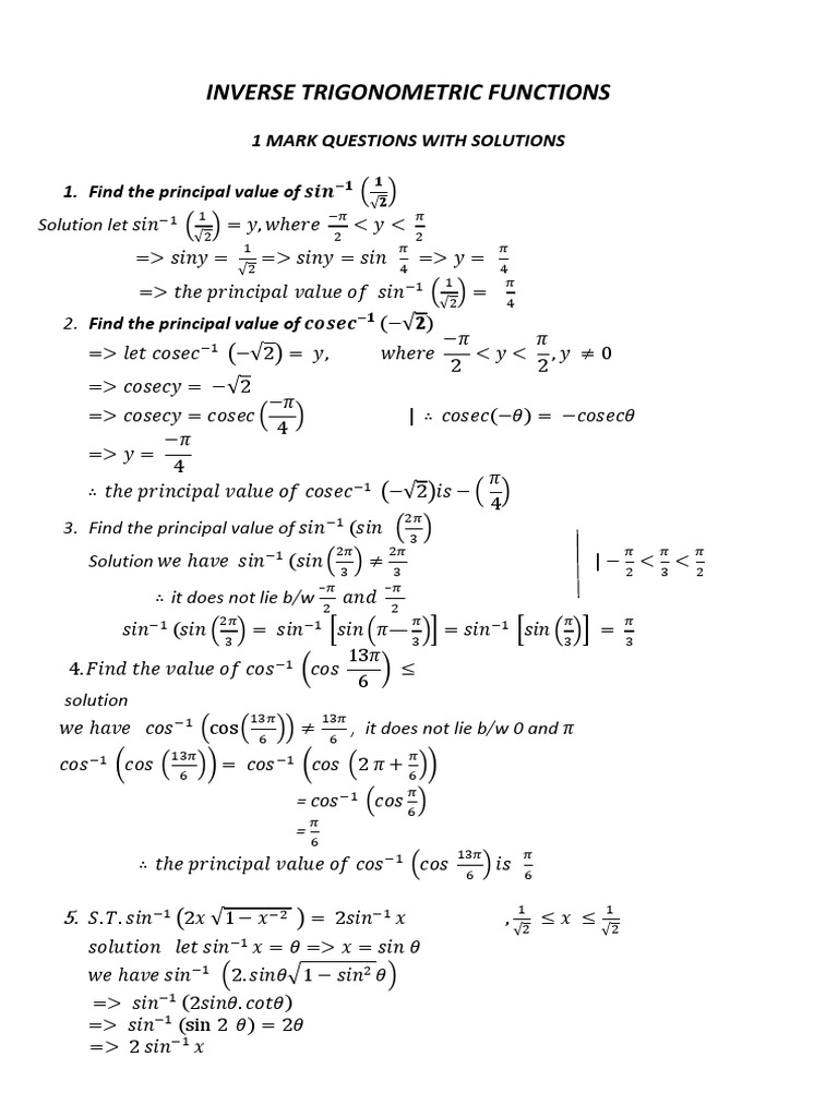 Solving Inverse Trigonometric Functions: A Collection of Problems on ...