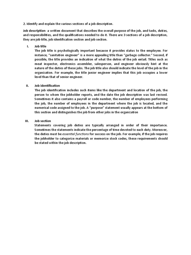 Job Description Structure Explained | PDF