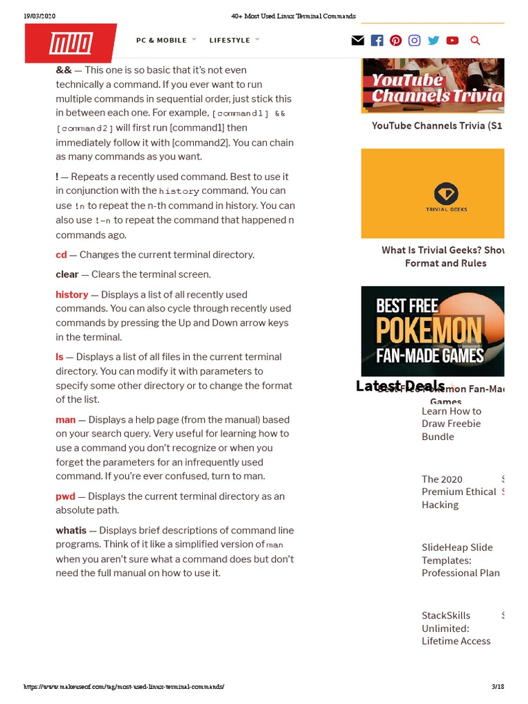 40+ Most Used Linux Terminal Commands | PDF | Linux | Command Line ...