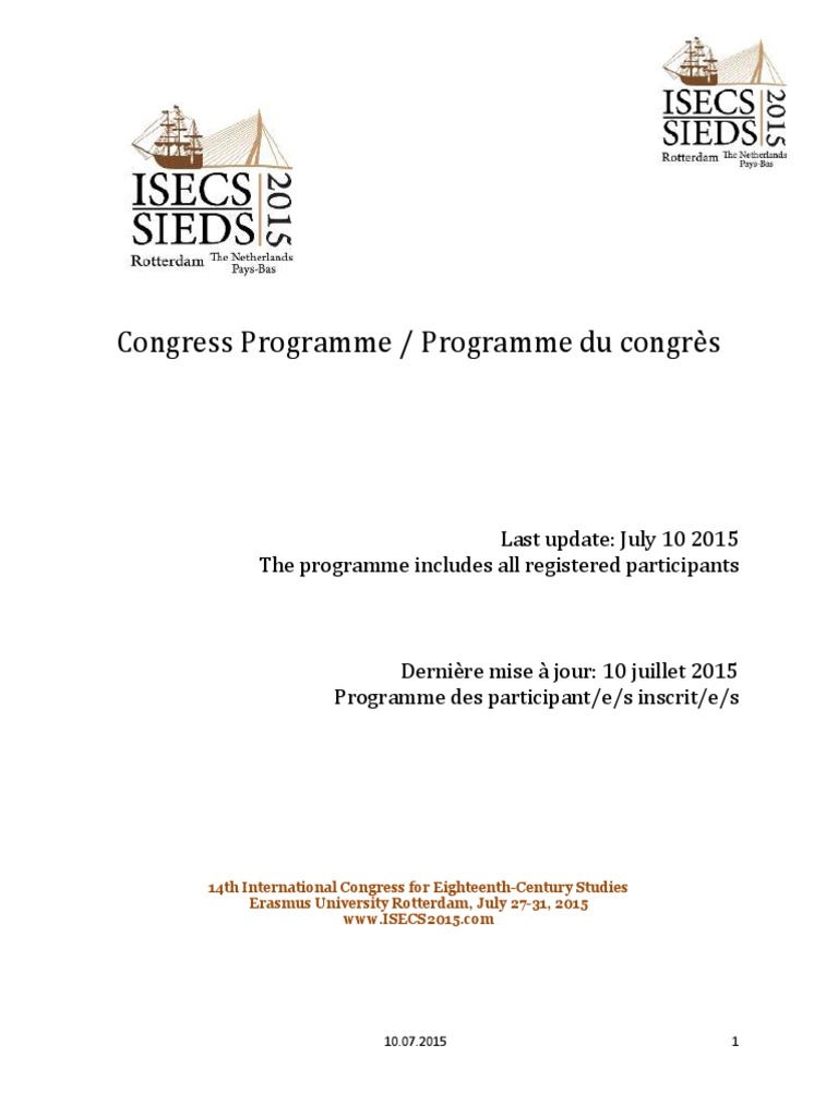 Congress Programme Programme Du Congres | PDF | Age Of Enlightenment