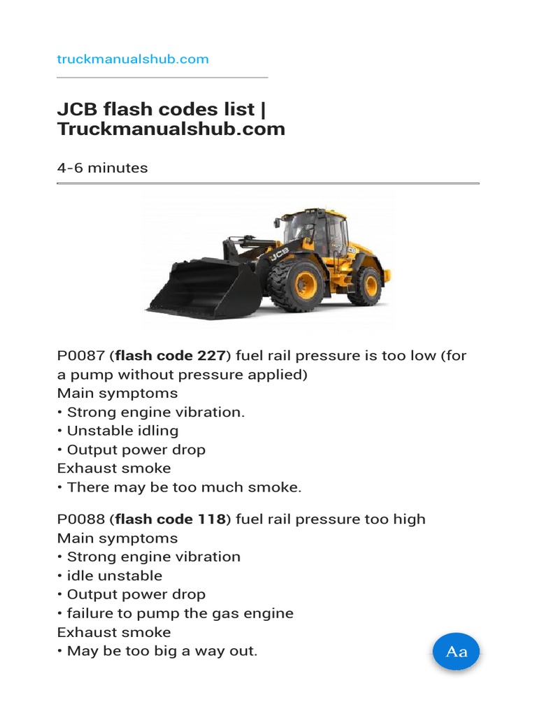 JCB Flash Codes List | PDF | Fuel Injection | Engines
