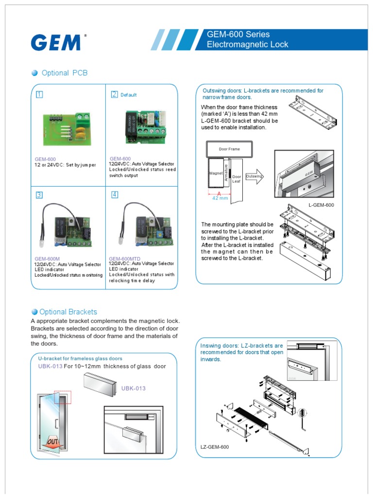 Optional!PCB: GEM-600 Series Electromagnetic Lock | PDF | Machines ...