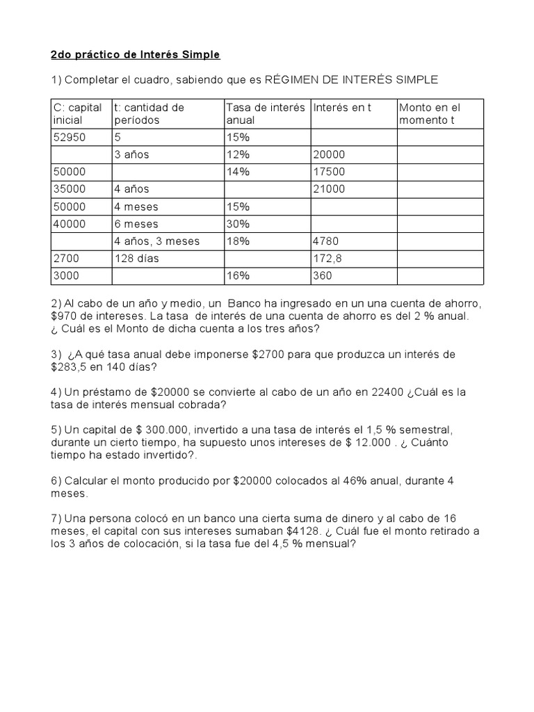 Práctico Interés Simple | PDF