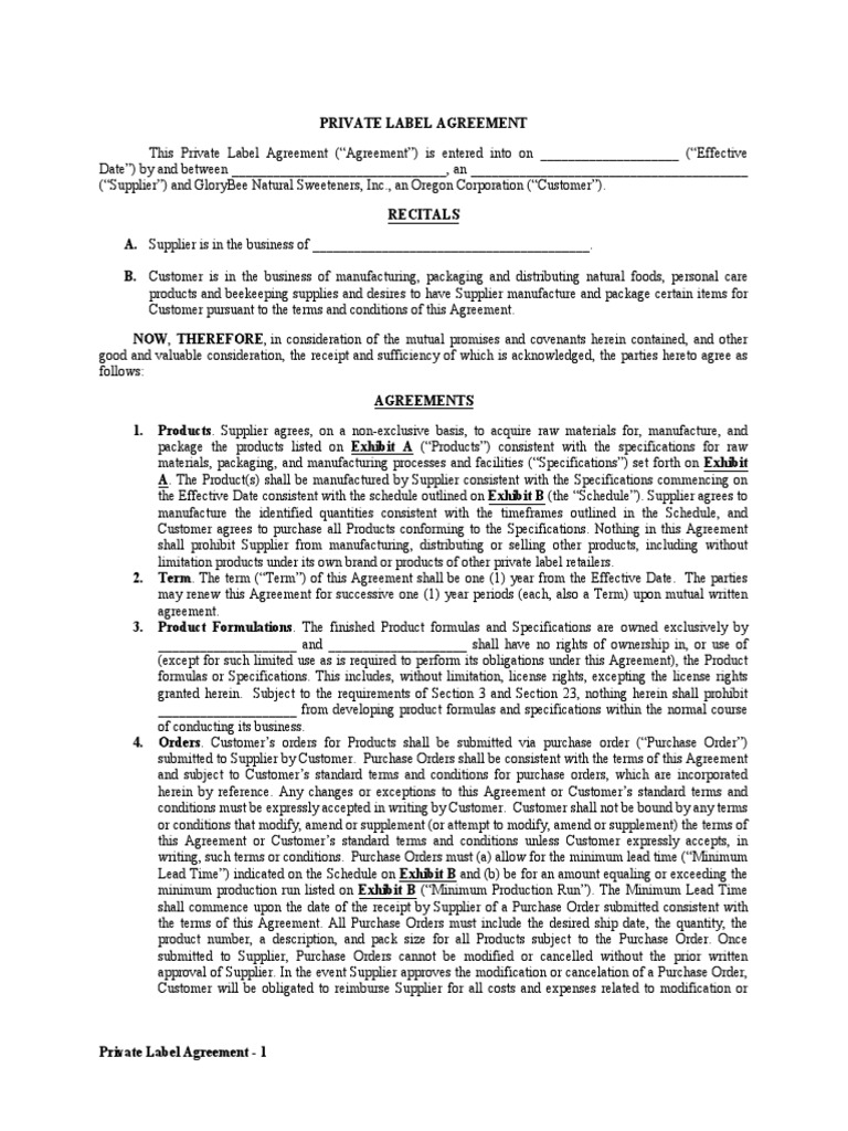 Private Label Agreement PDF | PDF | Indemnity | Liability Insurance