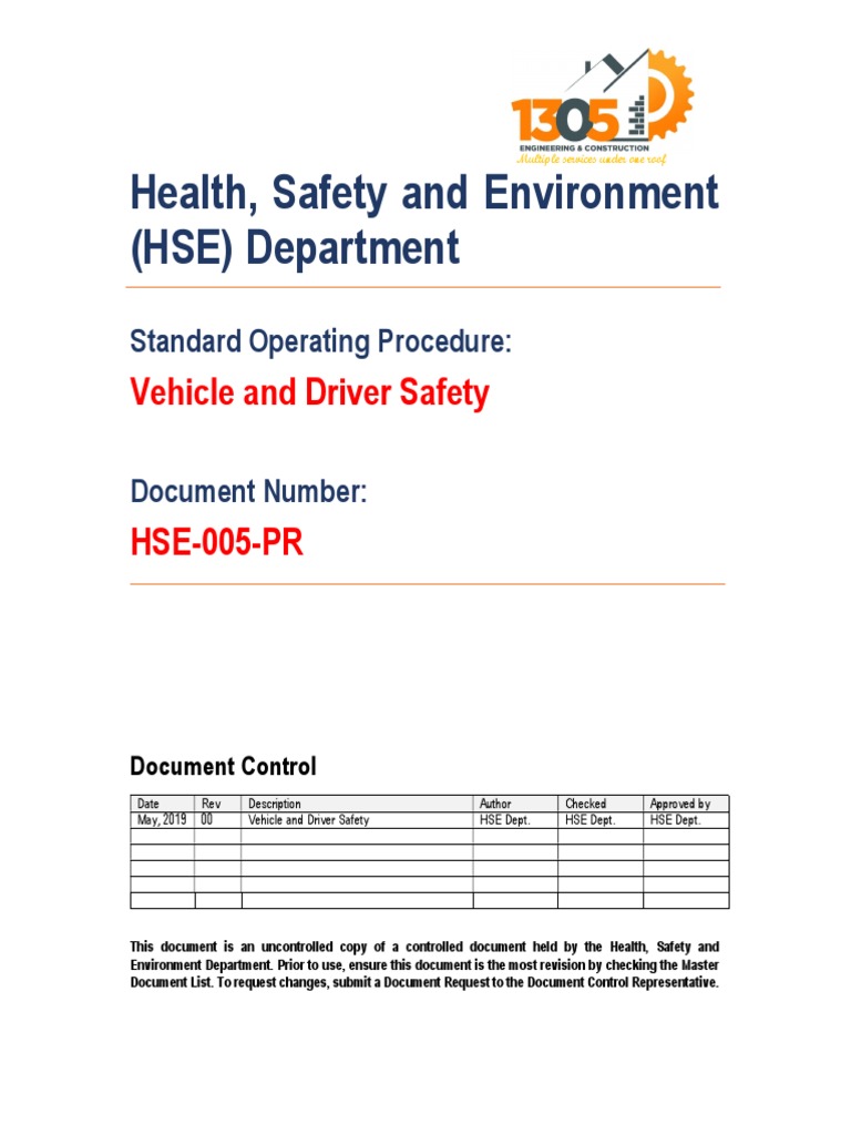 HSE-005-PR Vehicle and Driver Safety PDF | PDF | Driving Under The ...