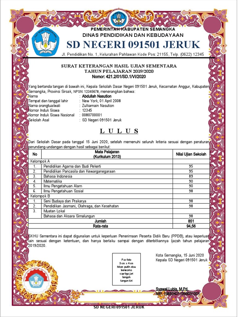 SKHU Sementara T.P. 2019-2020 SD 2013 | PDF