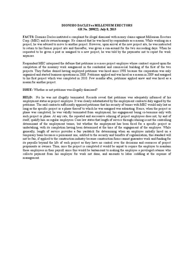 Dacles Vs Millenium Erectors | PDF | Payroll | Employment Dacles Vs Millenium Erectors | PDF | Payroll | Employment