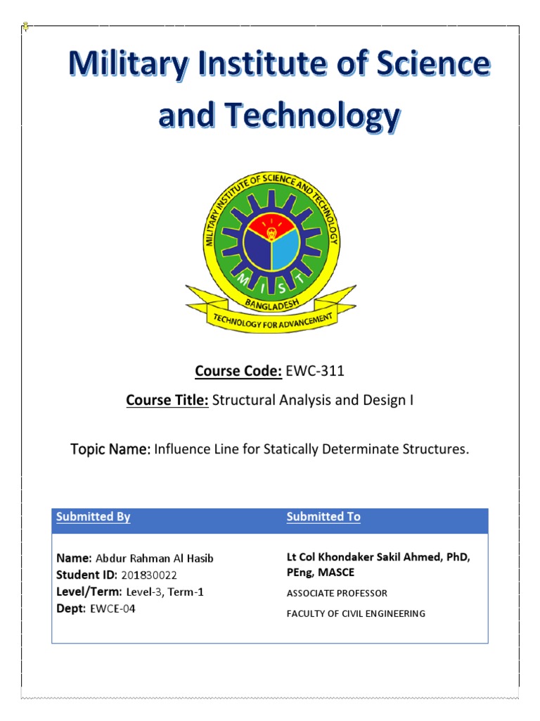 Course Code: EWC-311 Course Title: Structural Analysis and Design I ...